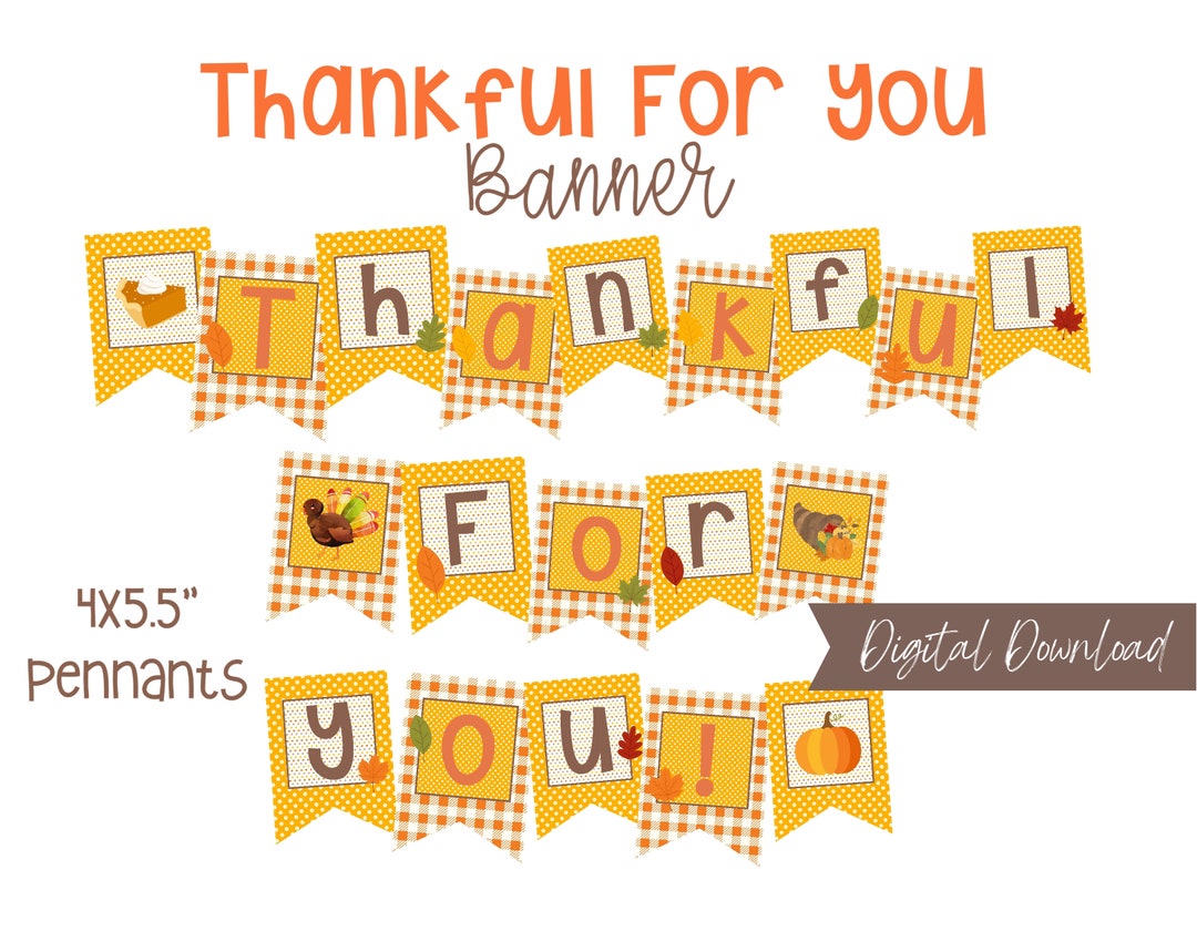 Thankful for You Banner, Printable Thanksgiving Banner, Printable ...