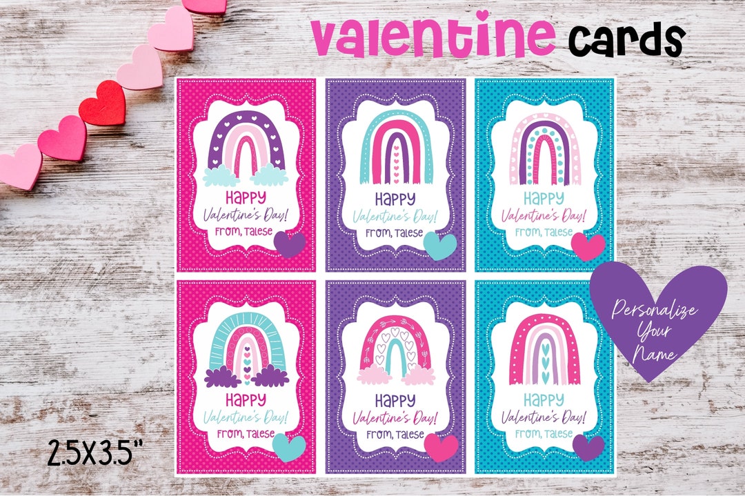 Rainbow Valentines, Kids Valentine Cards, Girls Valentine's Day Cards ...