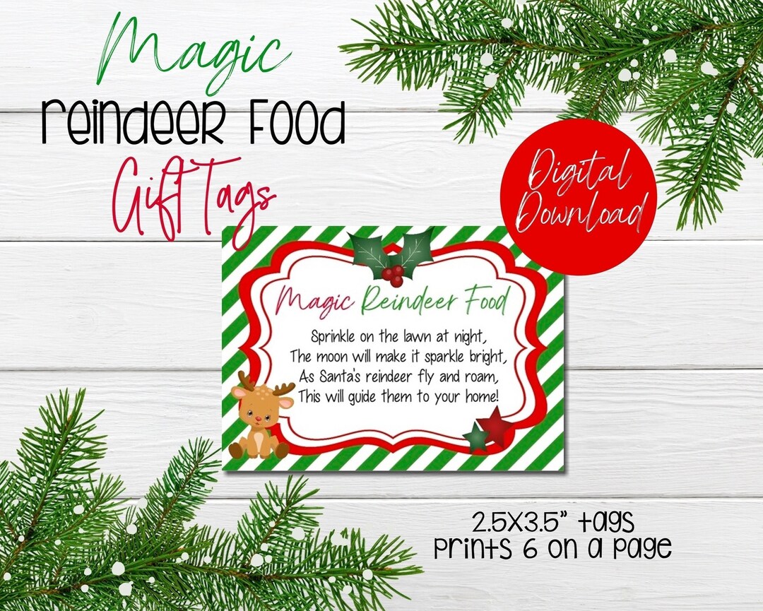 Magic Reindeer Food Gift Tags, Printable Reindeer Food Tags, Digital ...