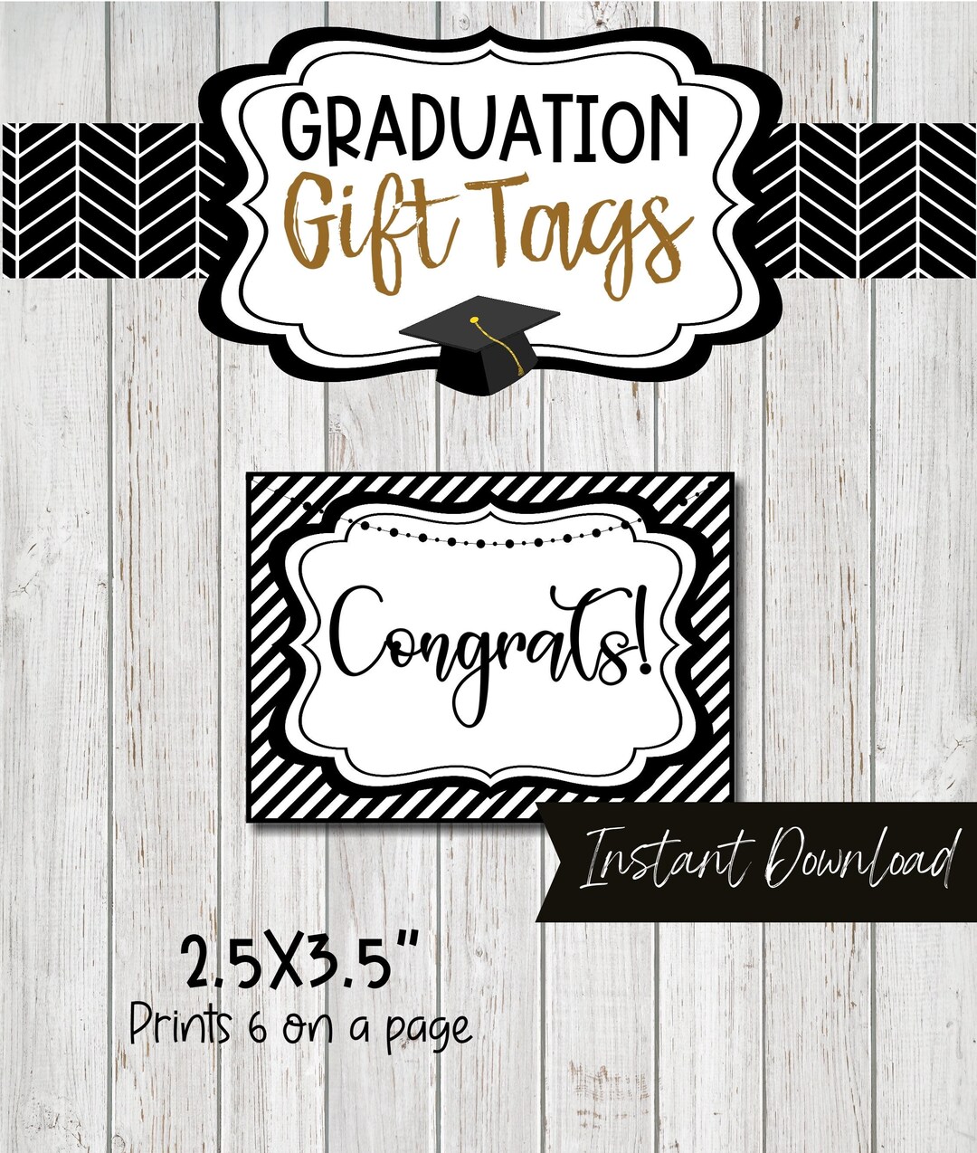 Congrats Gift Tags, Printable Gift Tags for Graduation, Black and White ...