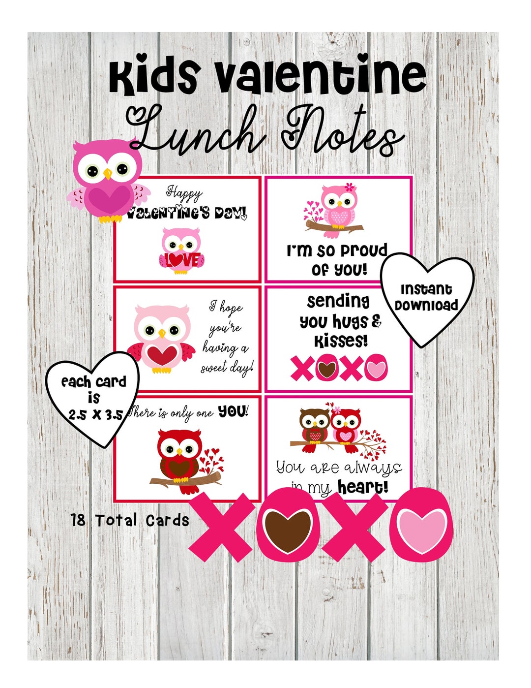 Kids Valentine's Day Lunch Notes, Printable Lunch Notes, Lunch Box ...