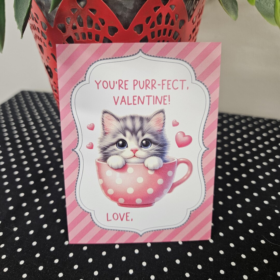 Cat Valentine's Day Cards, Kids Printable Valentines for School, Kitty ...