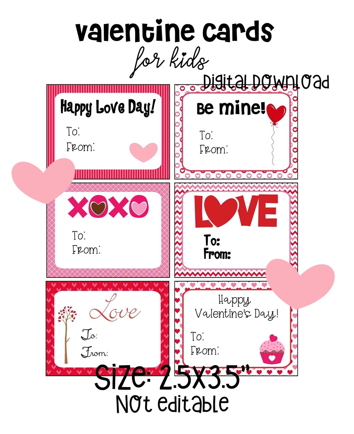 Kids Printable Valentine's Day Cards Classroom | Etsy