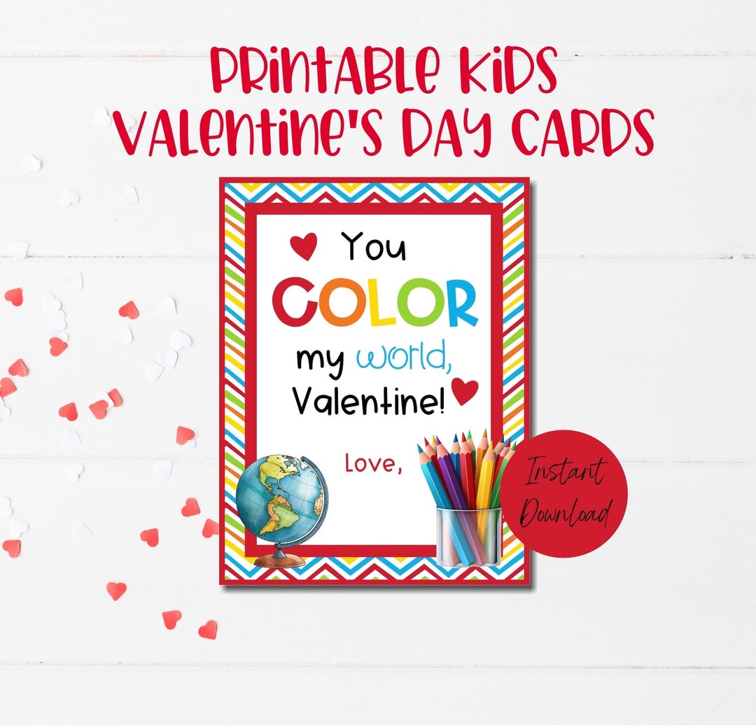 Printable Crayons Valentines Day Cards for Kids, Classroom Valentine ...