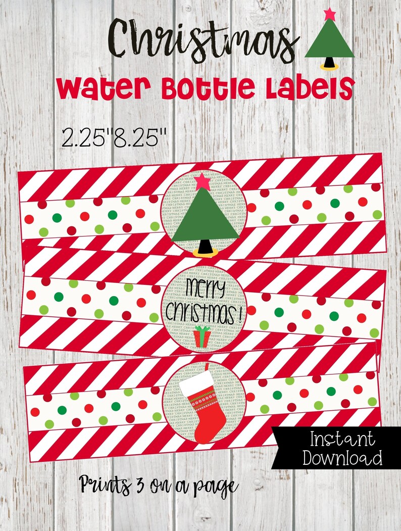Water Bottle Labels, Christmas Drink Labels, Christmas Party Supplies ...