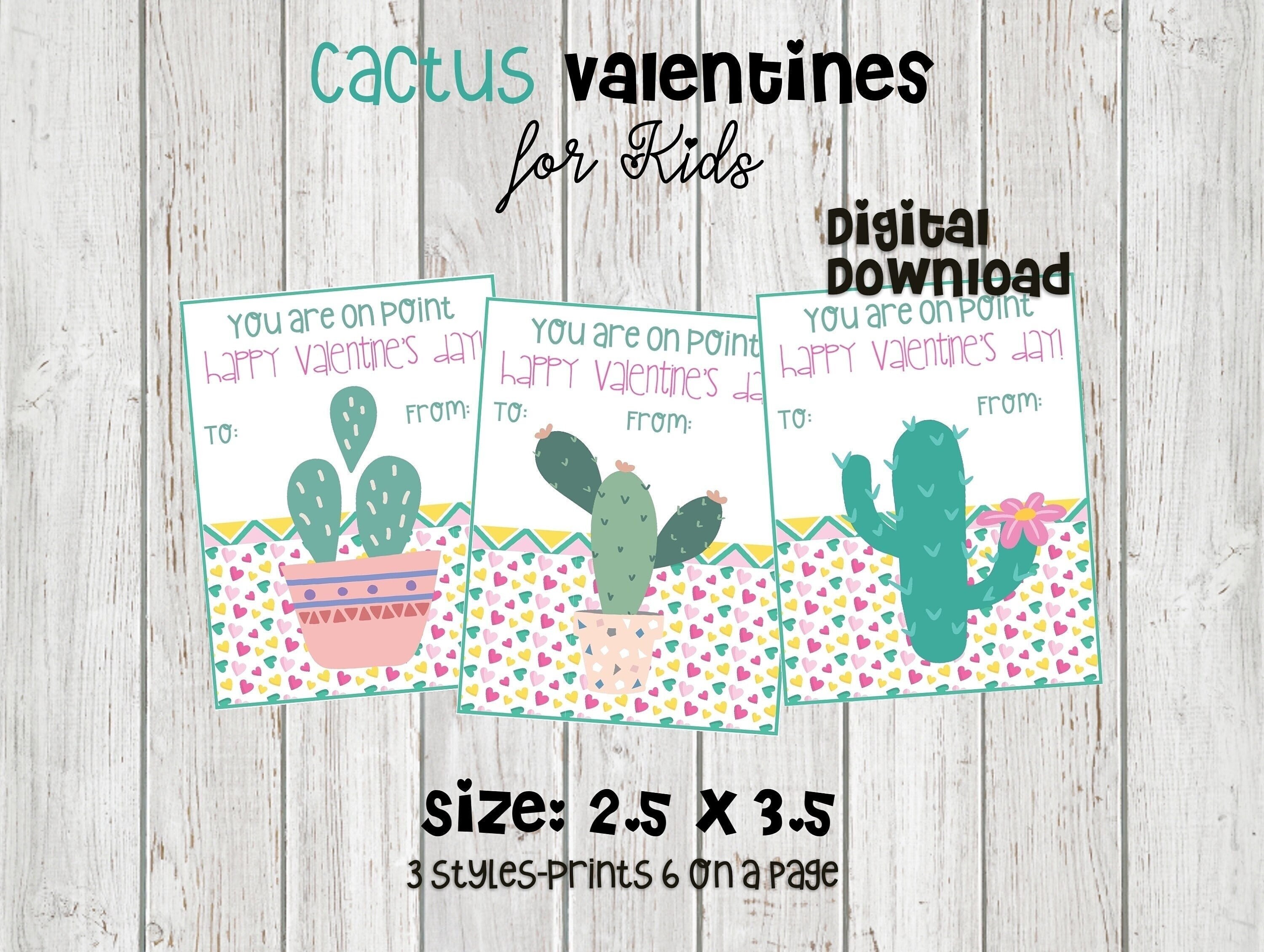 Kids Valentines Cards Printable Cactus Valentine's Day | Etsy