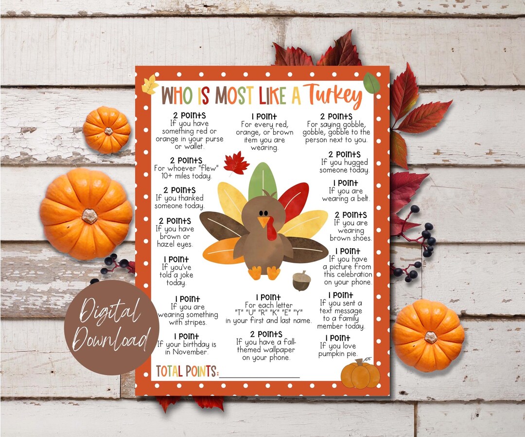 Who is Most Like a Turkey Game, Thanksgiving Games, Family Party ...