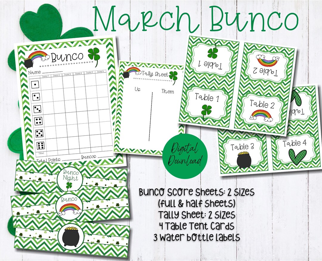 March Bunco Score Cards, St. Patrick's Day Bunco Score Sheets, March ...