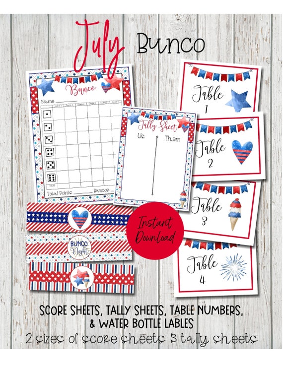 4th of July Bunco July Bunco Score Cards Summer Red & Blue - Etsy