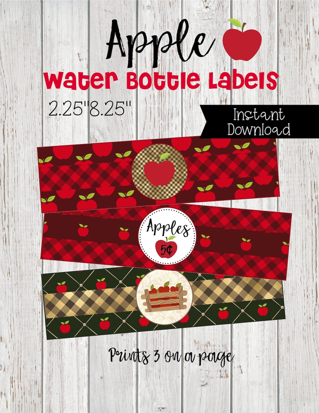 Apple Water Bottle Labels Apple Drink Labels Apple - Etsy