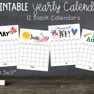 Printable Calendars for the Year With No Dates, Blank Monthly Calendars ...