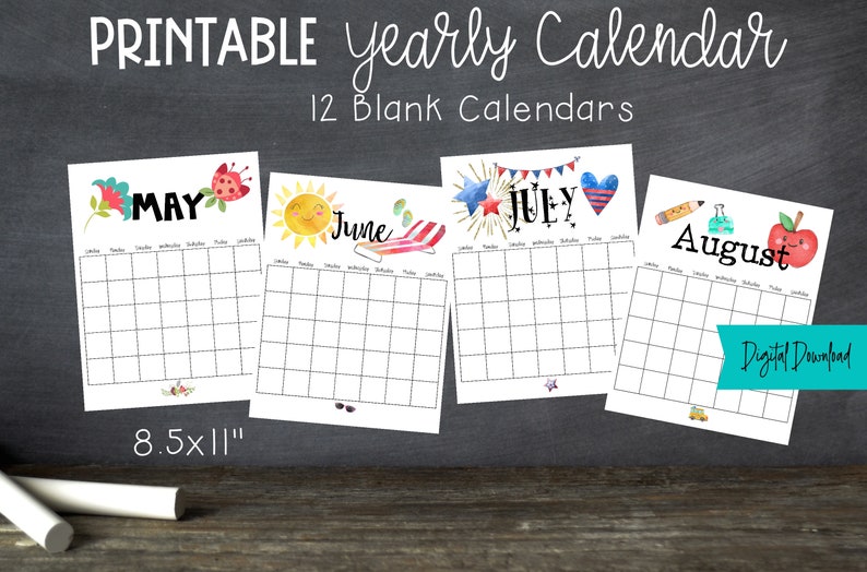 Printable Calendars for the Year With No Dates, Blank Monthly Calendars ...