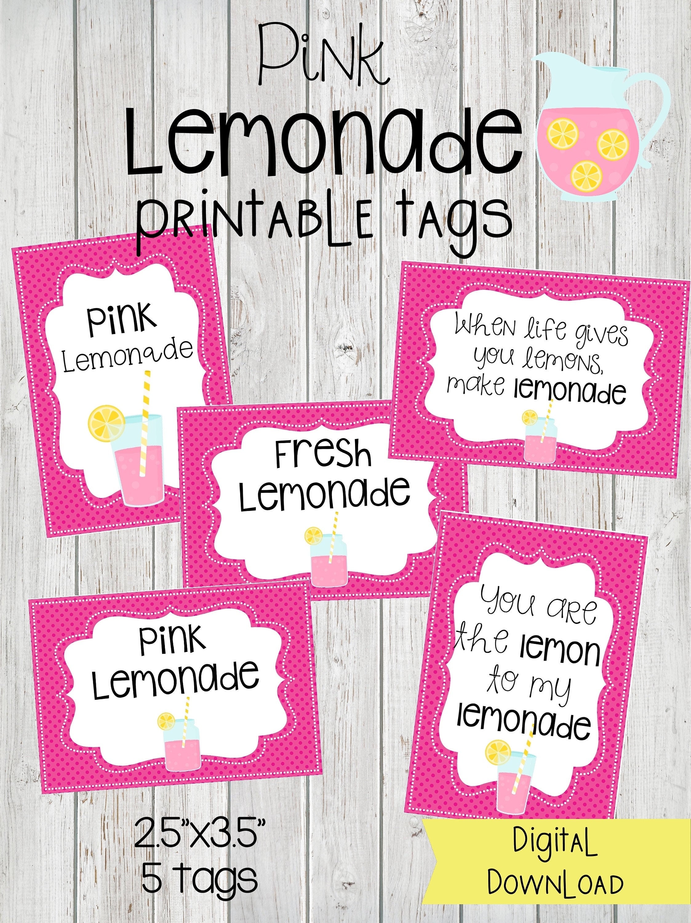 Pink Lemonade printable tags-Summer Printables-Pink | Etsy