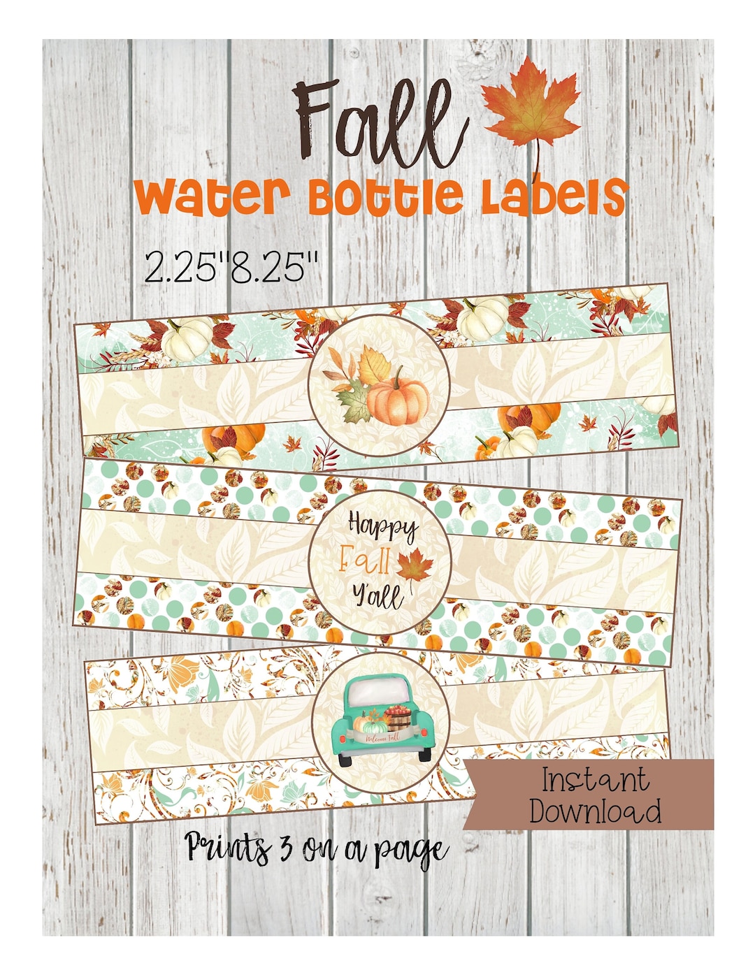 Fall Water Bottle Labels Drink Labels Printable Water Bottle - Etsy