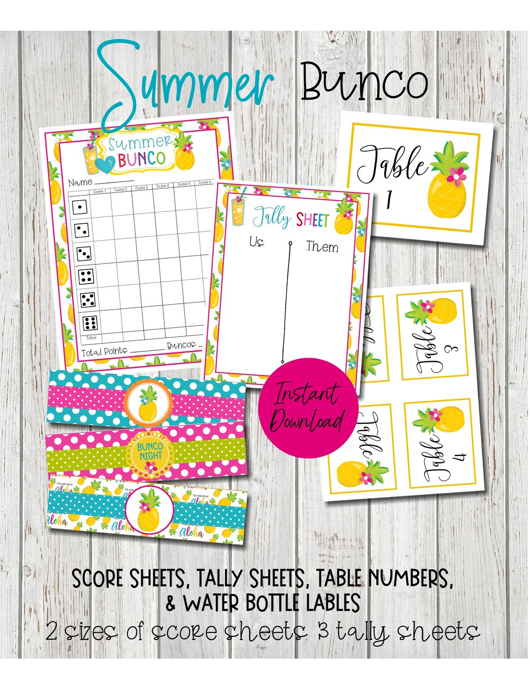 Summer Bunco Printables, Summer Bunco Scoresheets, Pineapple Bunco ...