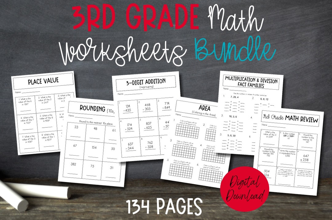 3rd Grade Math Worksheets, Math Bundle for 3rd Grade, 134 Pages, Math ...
