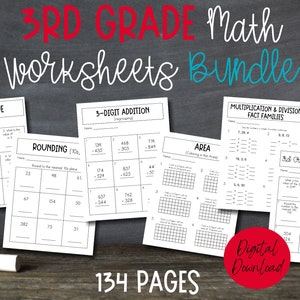 3rd Grade Math Worksheets, Math Bundle for 3rd Grade, 134 Pages, Math ...