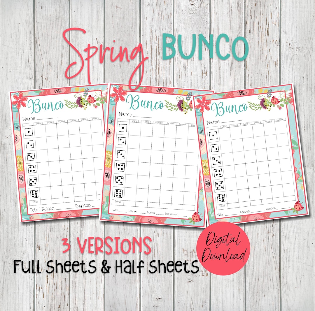 Spring Bunco Score Sheets, Bunco Worksheets for Spring, Spring Bunco ...