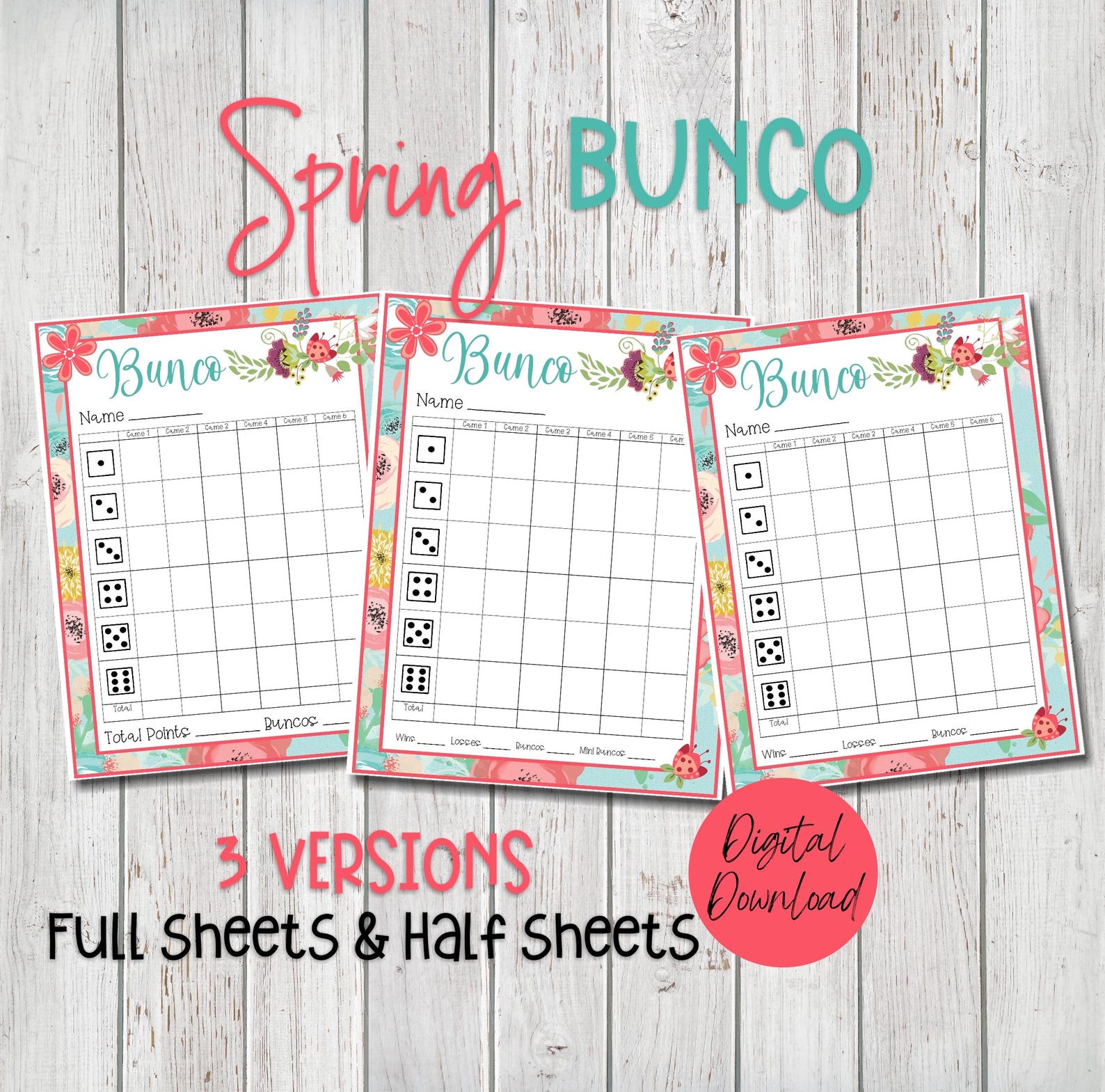 Spring Bunco Score Sheets, Bunco Worksheets for Spring, Spring Bunco ...