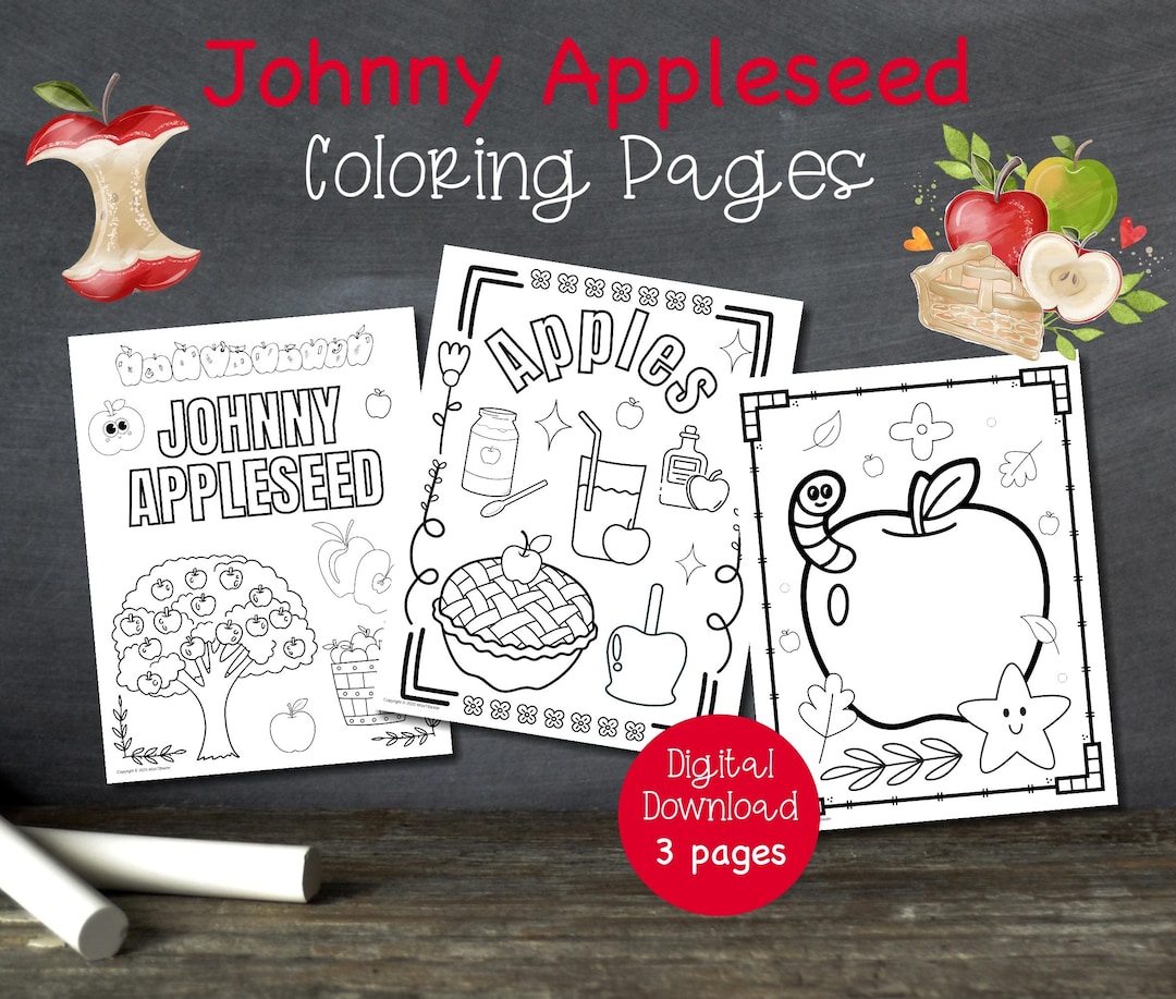 Apple Coloring Pages | Johnny Appleseed Day Activities | Fall Printable ...