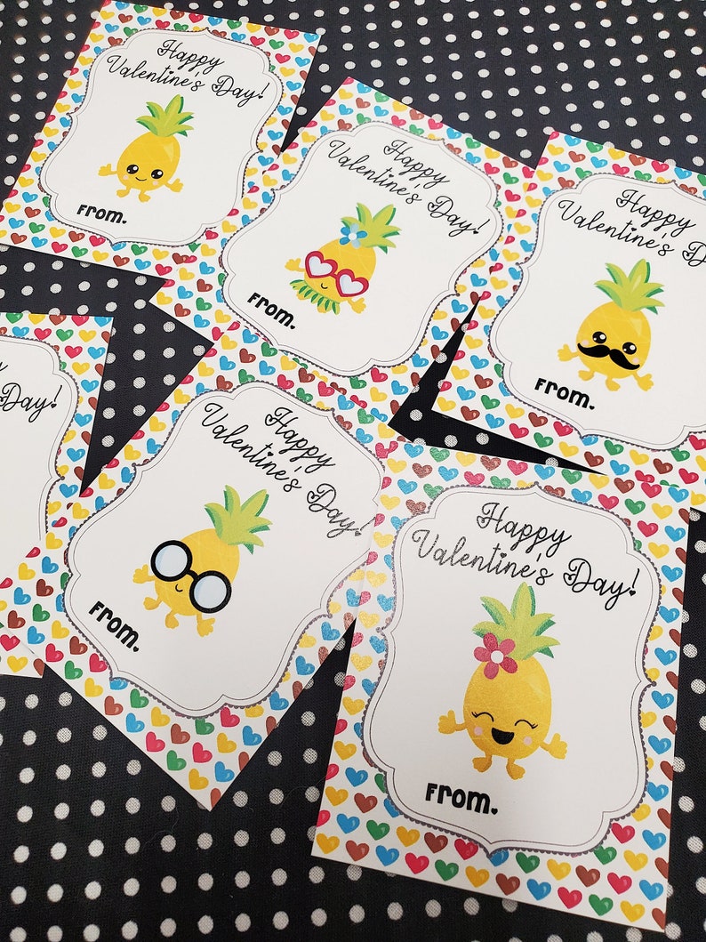 Kids Printable Pineapple Valentine's Day Cards, Student Valentine Cards ...