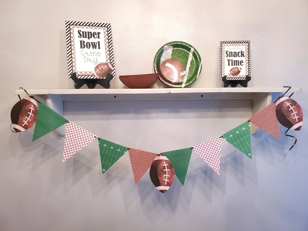 Football Banner, Printable Party Banner, Super Bowl Banner, Green and ...