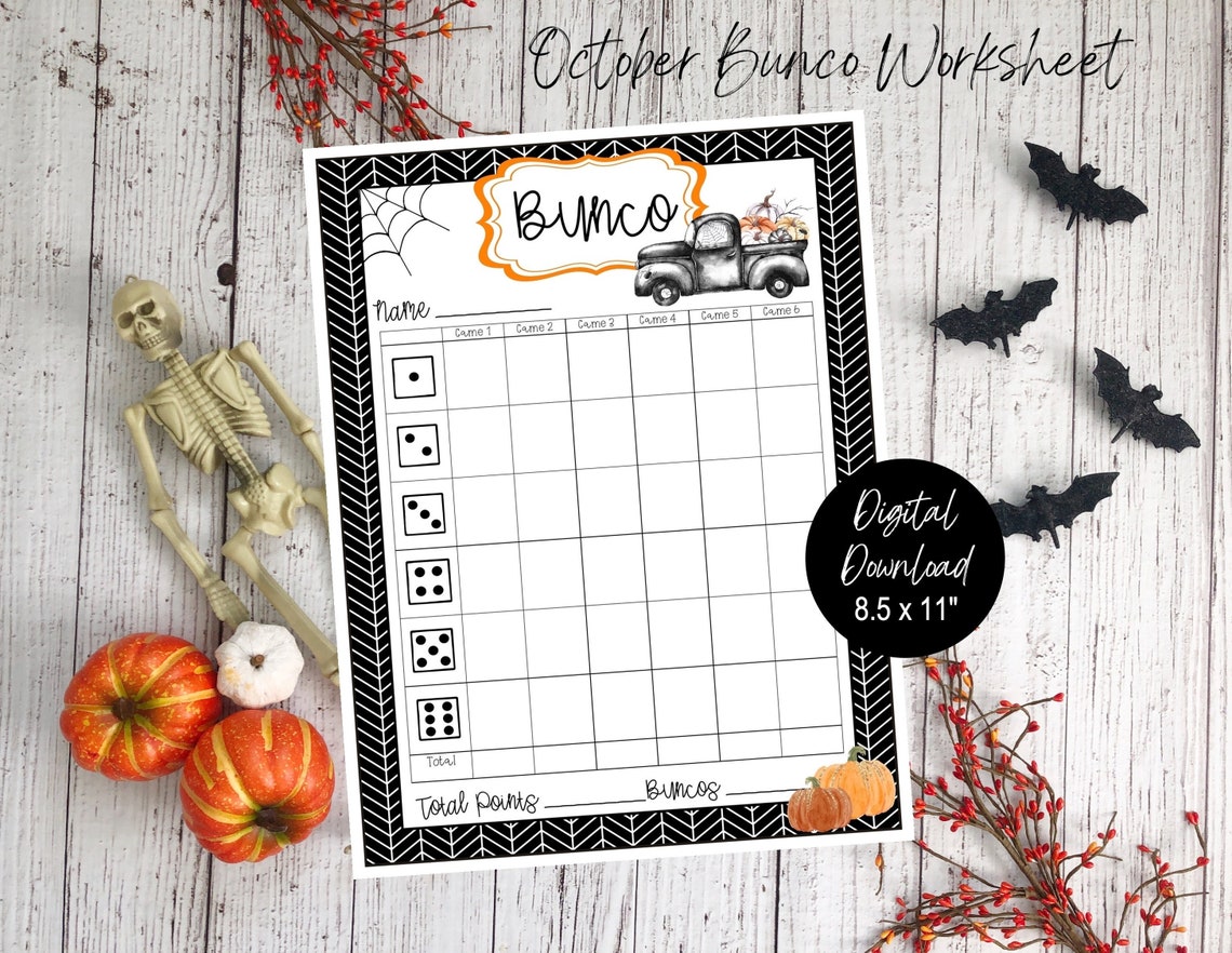 Halloween Bunco Score Cards October Bunco Worksheet - Etsy