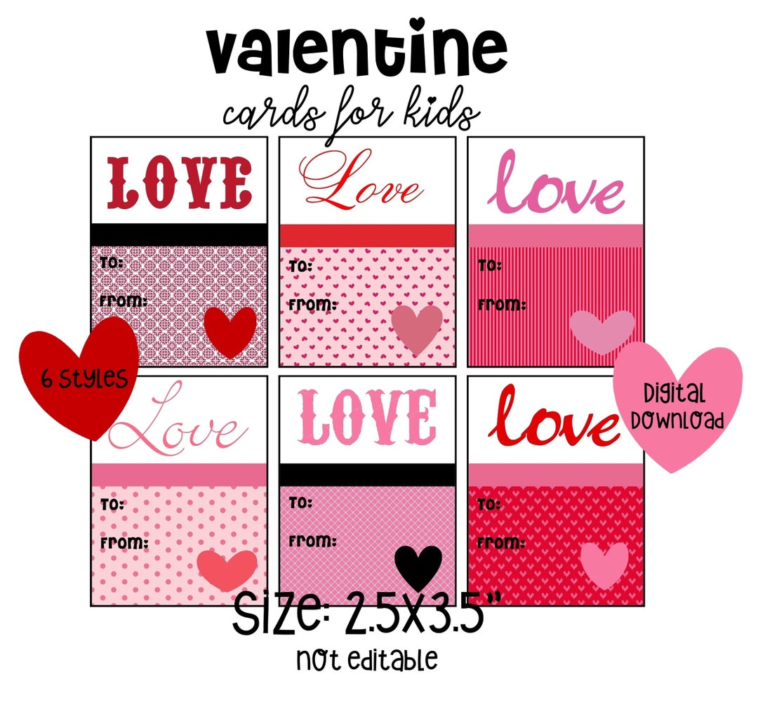 Kids Love Valentine's Day Cards Printable Valentines - Etsy