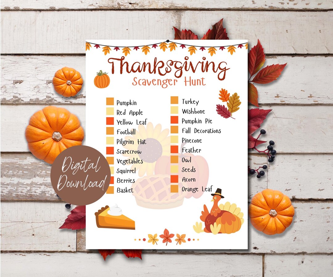 Printable Thanksgiving Scavenger Hunt for Kids, Interactive ...