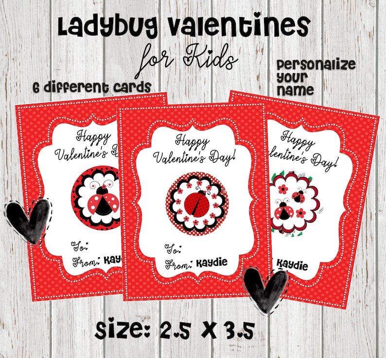 Ladybug Valentine's Day Cards for Kids Kids Valentines - Etsy