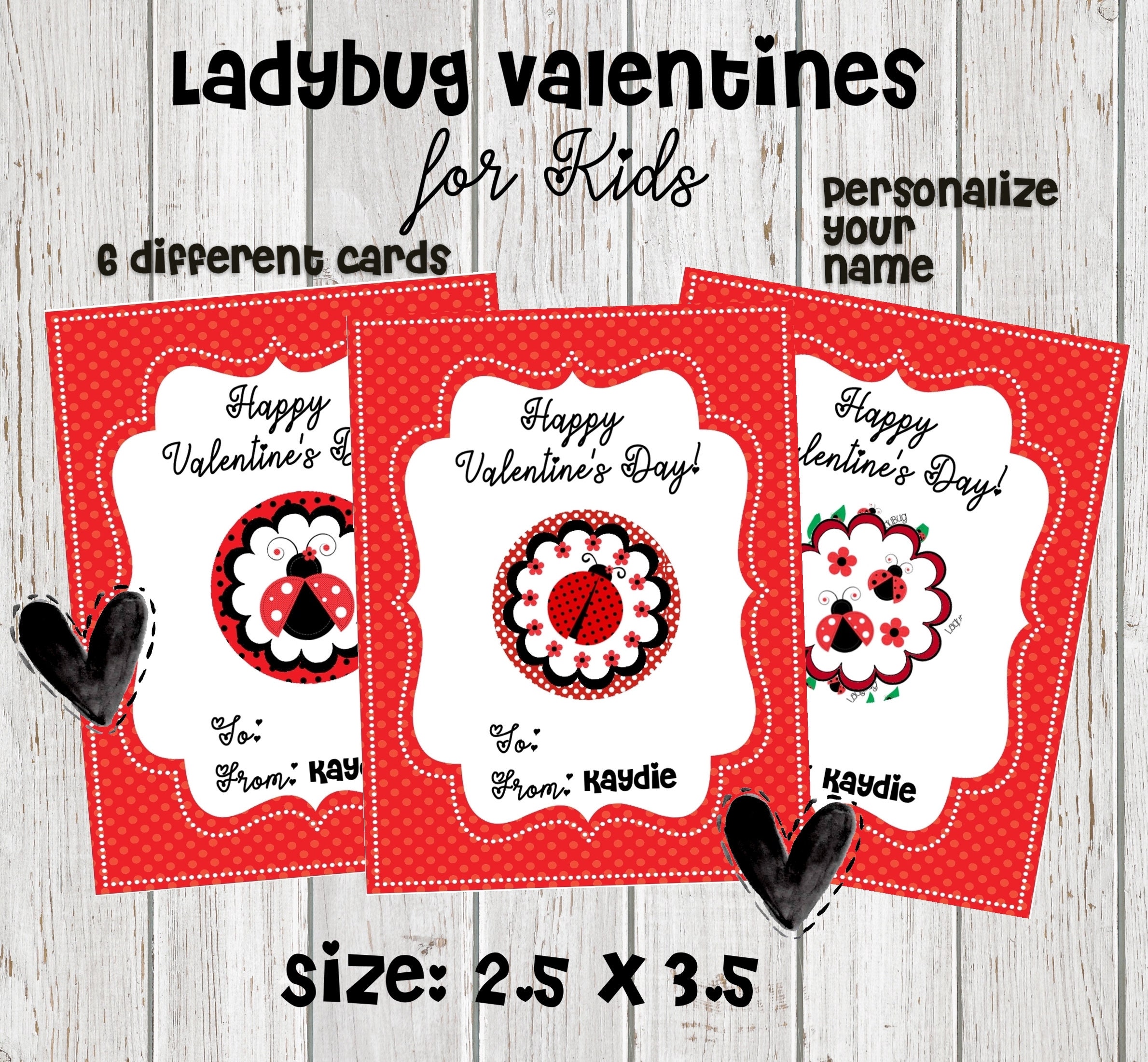 Ladybug Valentine's Day Cards for Kids Kids Valentines | Etsy