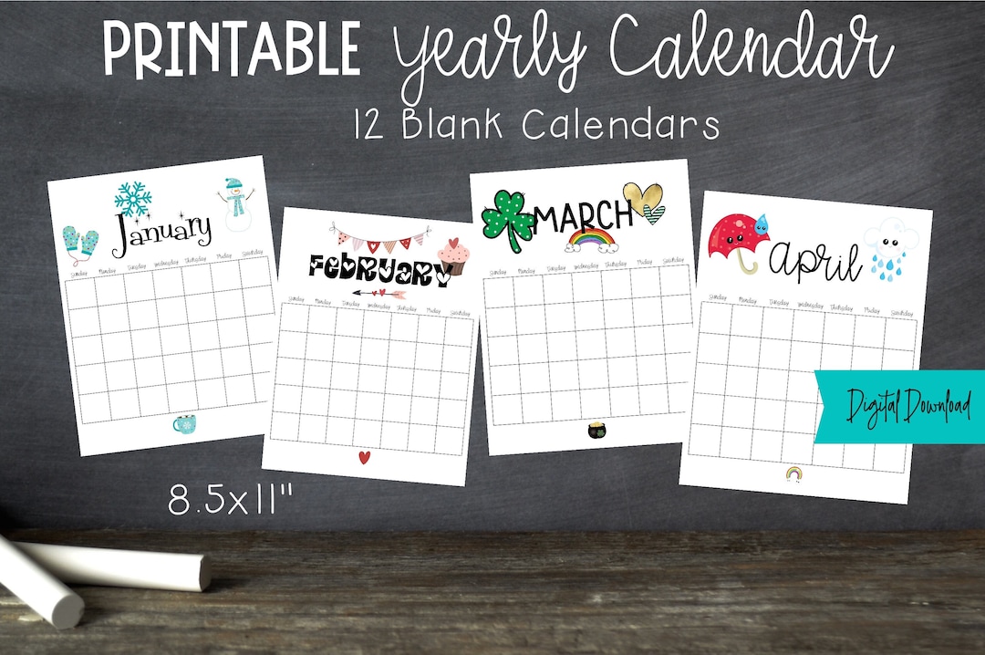 Printable Calendars for the Year With No Dates, Blank Monthly Calendars ...