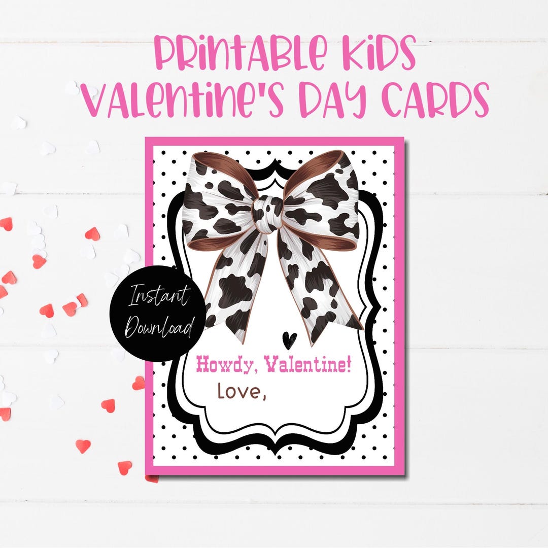 Printable Cow Valentines Day Cards, Girly Coquette Bow Valentine Cards ...