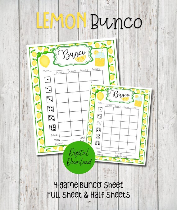 Lemon Bunco Score Sheets 4-game Bunco Sheets Lemon Themed - Etsy