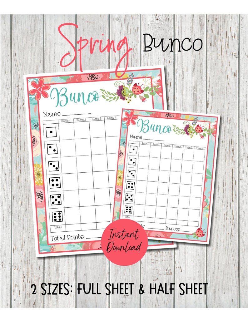 Spring Bunco Score Sheets Bunco Worksheets for Spring Spring | Etsy
