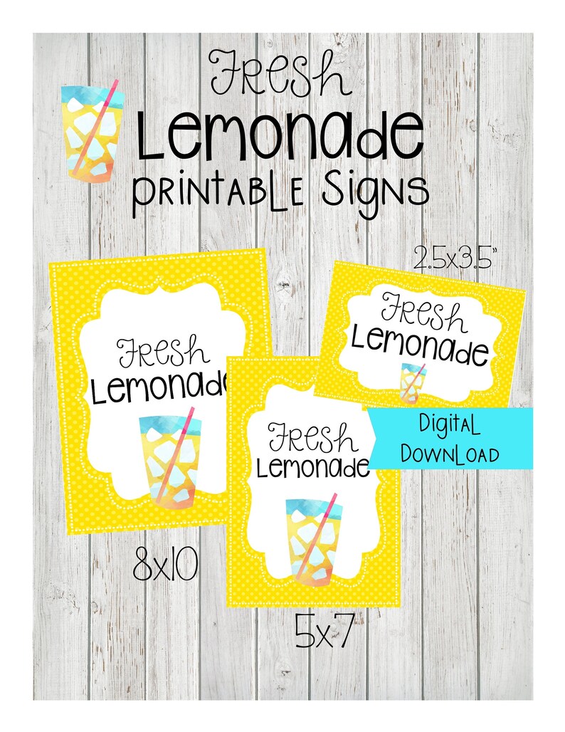 Fresh Lemonade Printable Signs-Lemonade Stand-Lemonade | Etsy