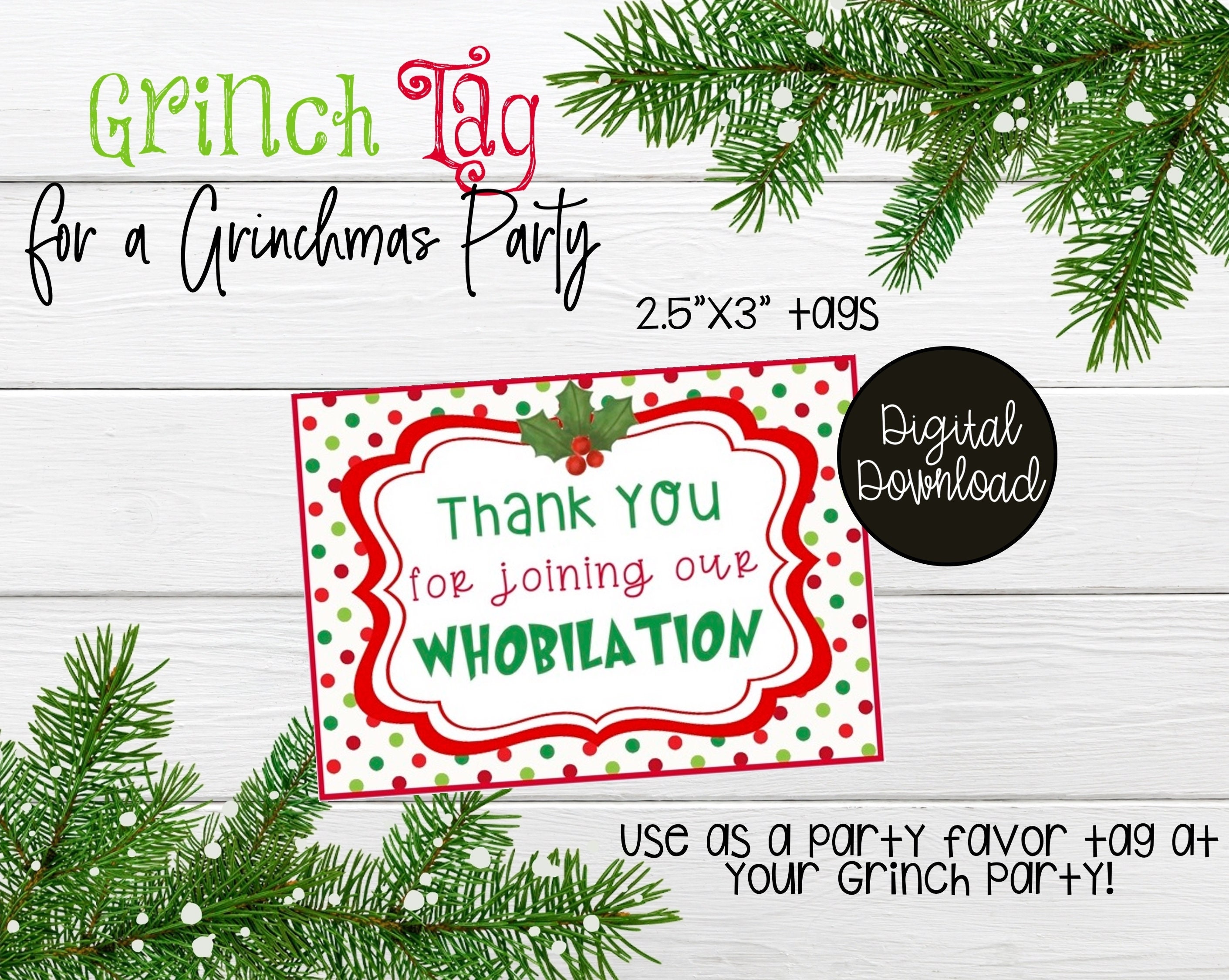 Whobilation Gift Tags for a Grinch Party Grinch Party Favors | Etsy