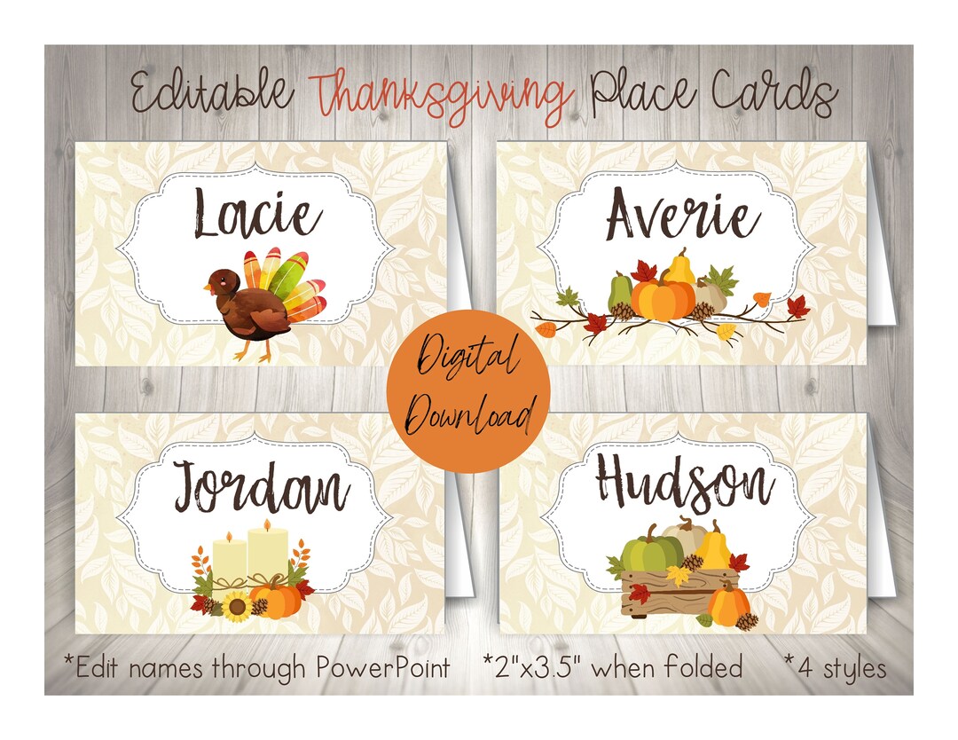 Thanksgiving Place Cards, Fall Place Cards, Printable Place Cards for ...