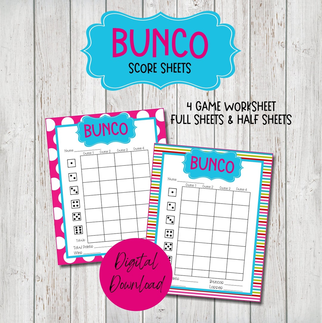4 Game Bunco Score Sheets, Summer Bunco Worksheets, Bunco Game Night ...