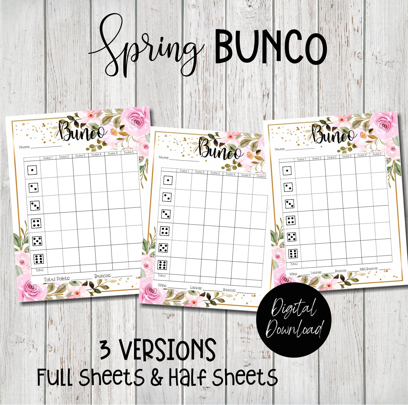 Spring Bunco Sheet, Spring Bunco Score Cards, April Bunco, May Bunco ...