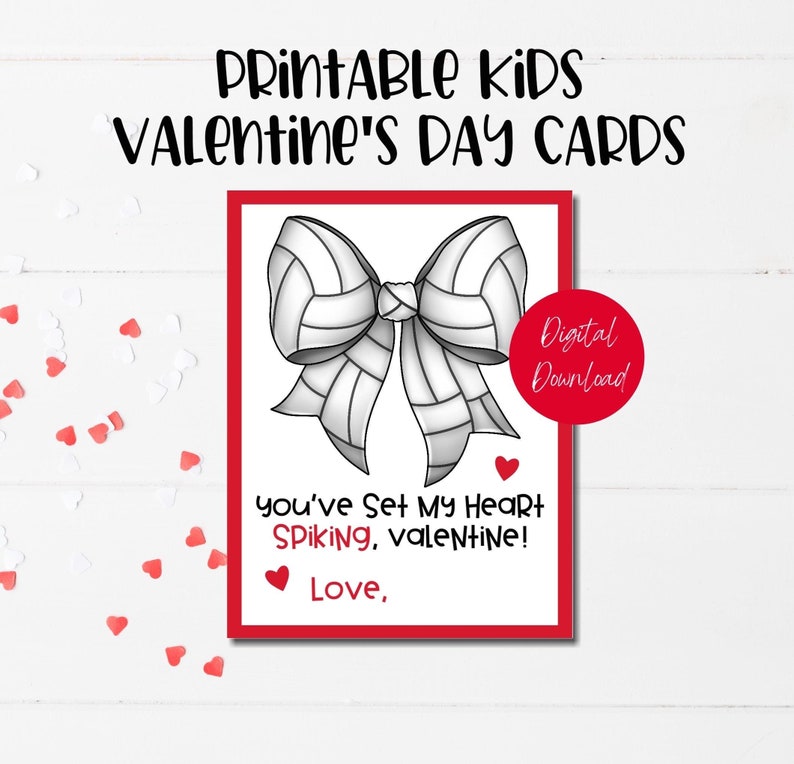 Printable Volleyball Kids Valentines Day Cards, Sports Valentine Cards ...