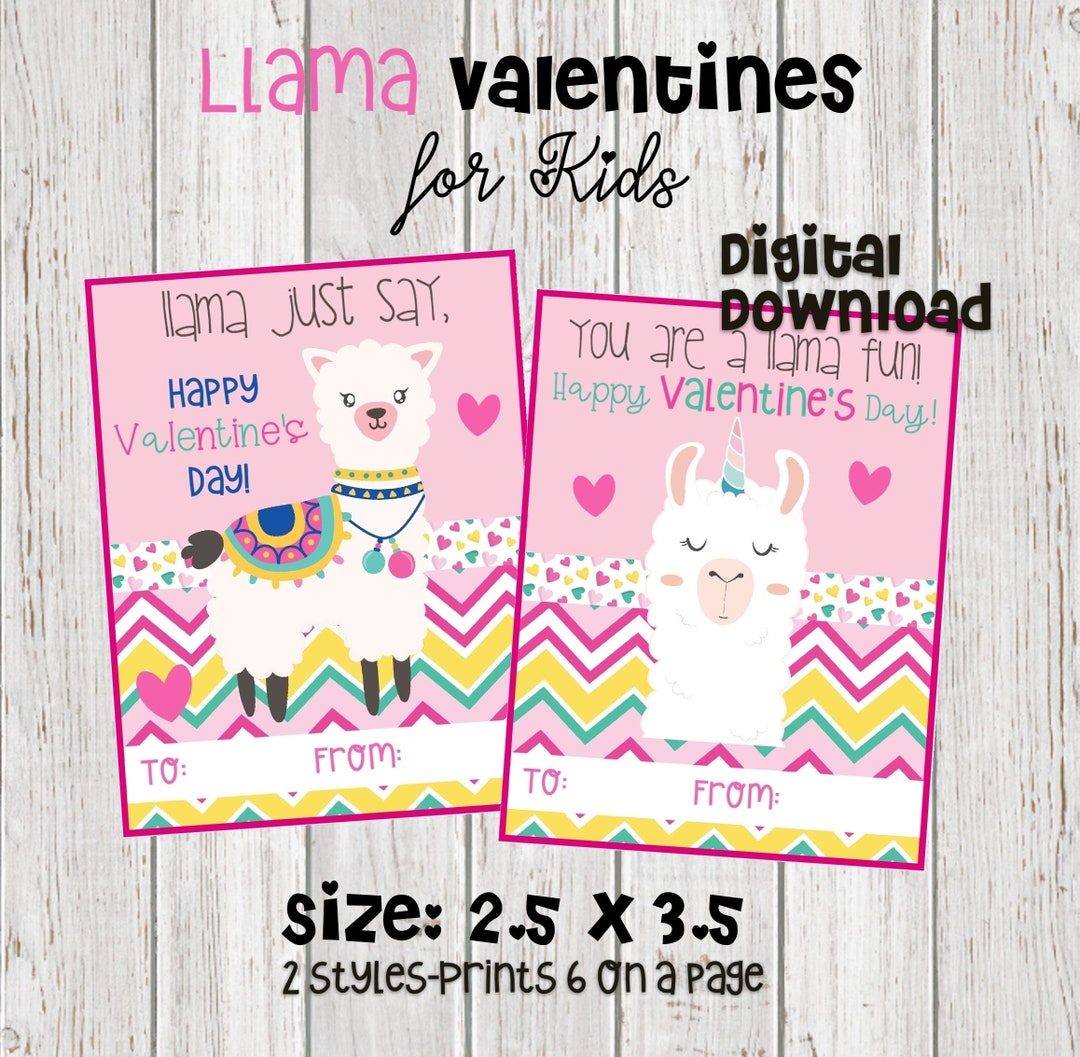 Llama Valentine Cards, Kids Printable Valentines, Llama Valentines ...