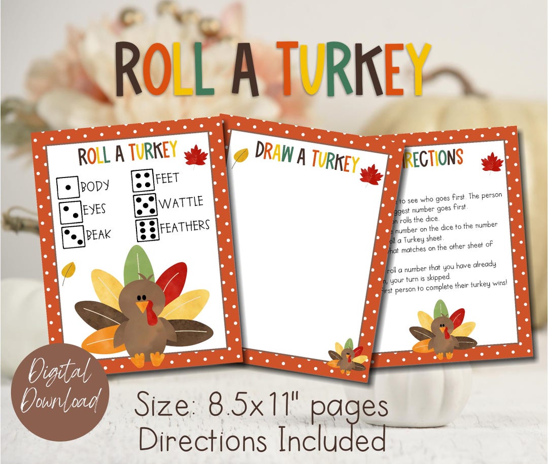 Roll a Turkey Dice Game for Kids, Kids Thanksgiving Games, Fun ...