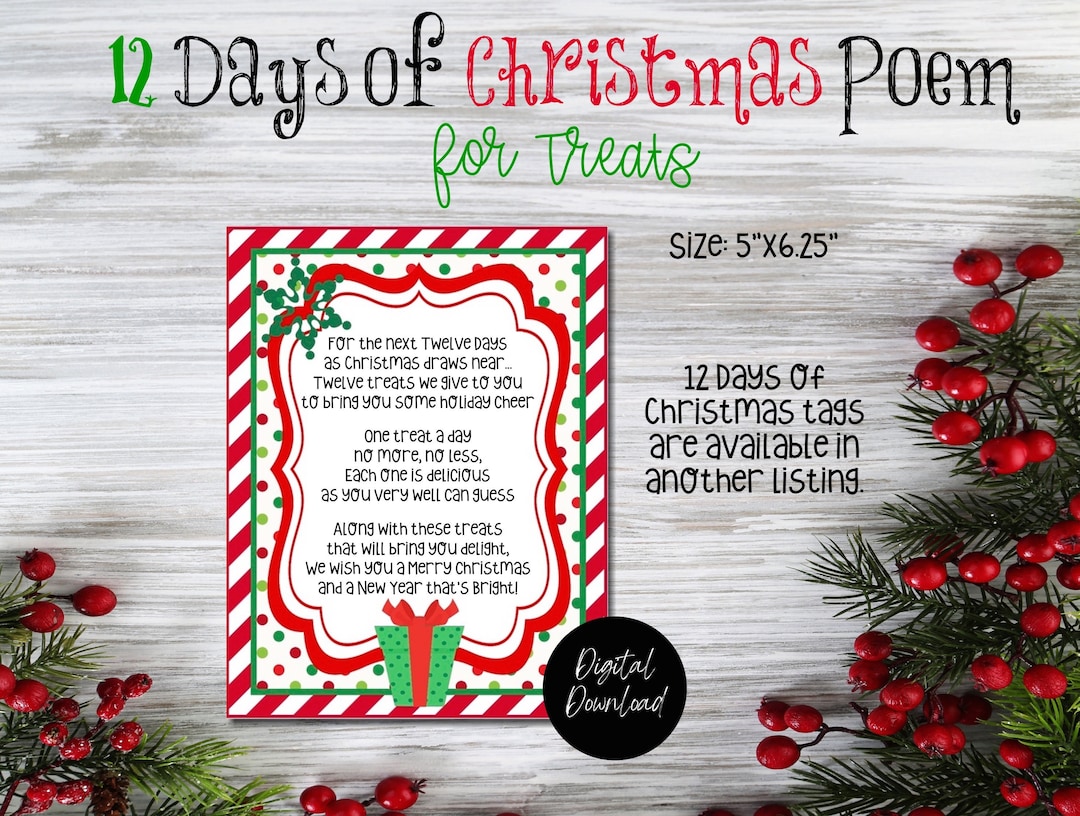 12 Days of Christmas Poem for Treats, 12 Days of Christmas Printables ...