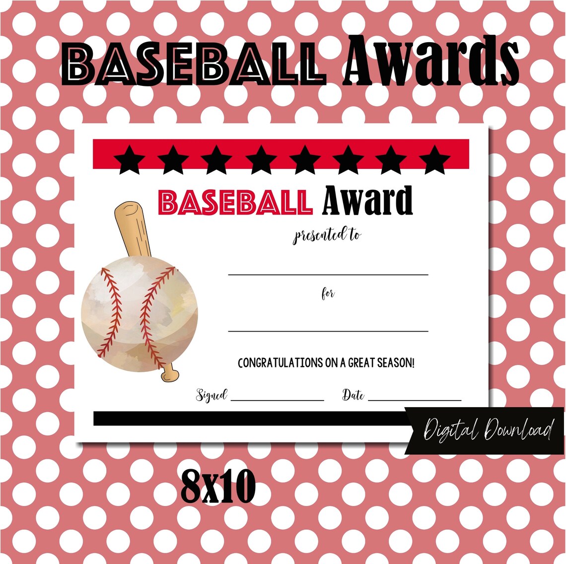 Baseball Award Certificates Kids Baseball Awards Boys - Etsy