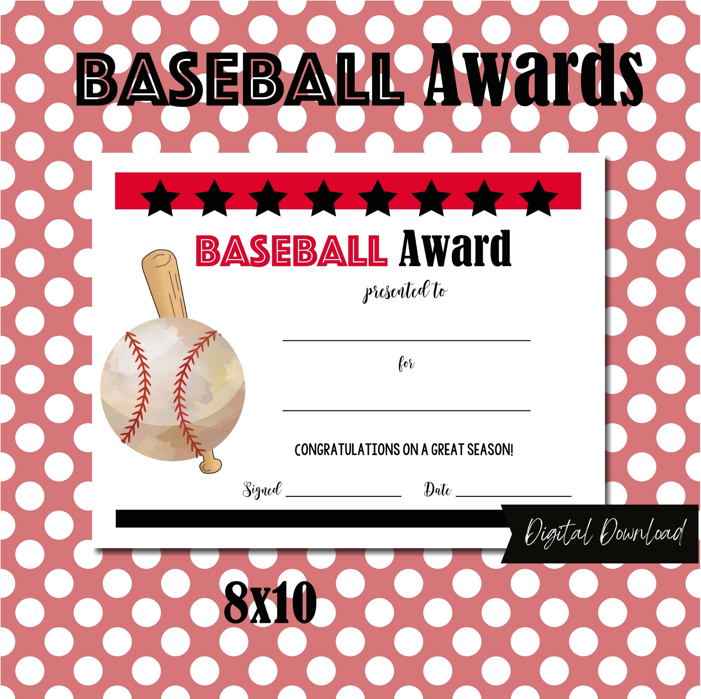 Baseball Award Certificates, Kids Baseball Awards, Boys Baseball ...