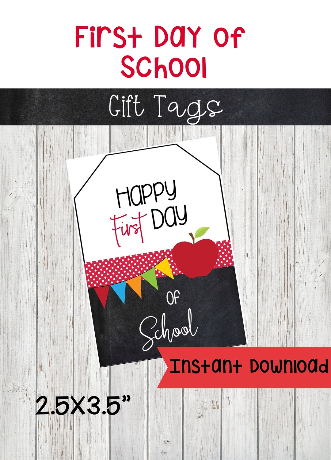 First Day of School Gift Tags-school Printable Tags-apple Gift - Etsy