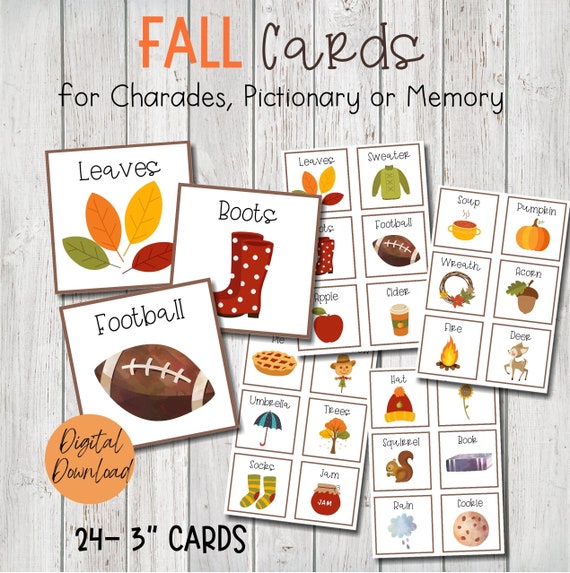 Fall Charades Fall Cards for Pictionary Memory or Charades - Etsy