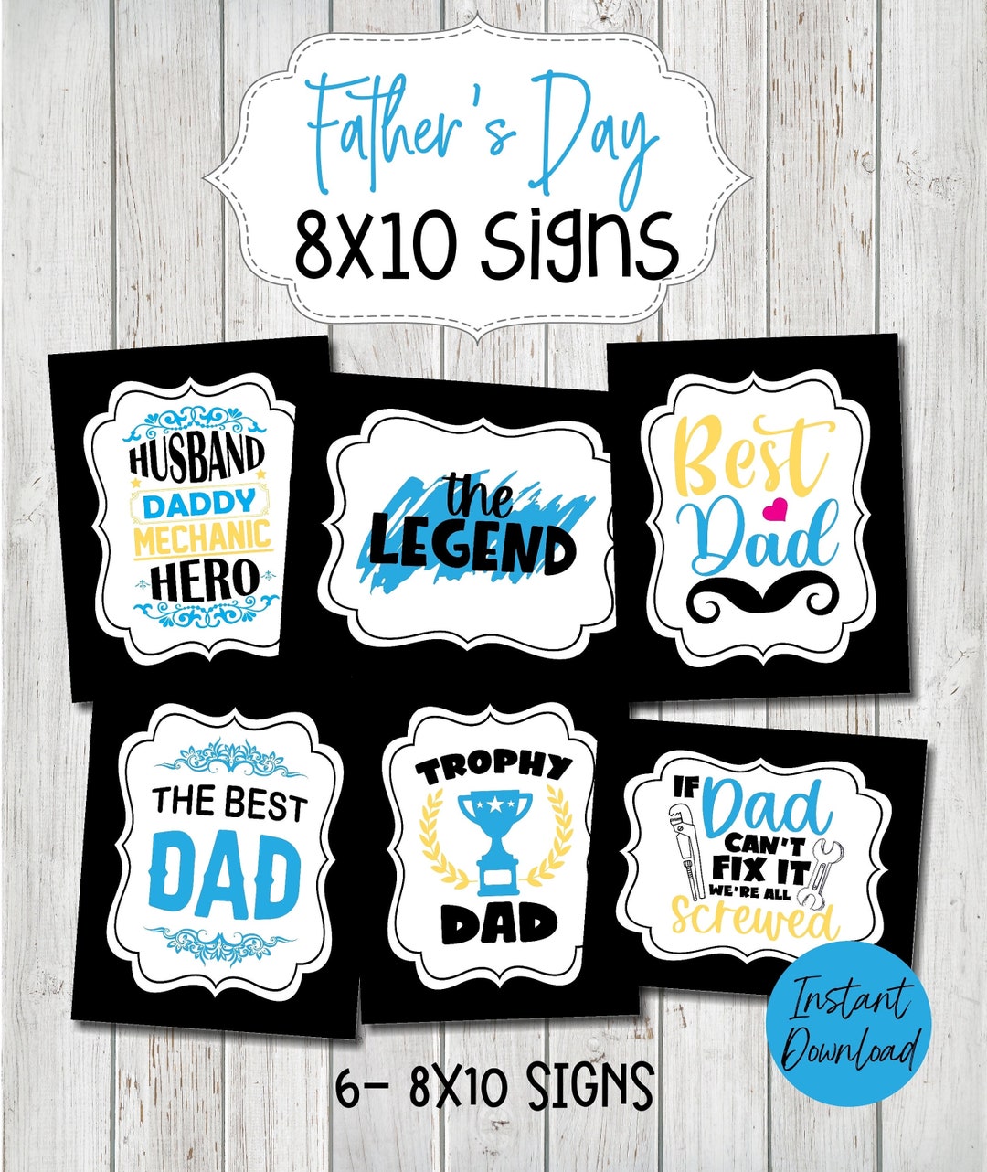 8x10 Father's Day Signs, Printable Signs for Father's Day, Black Blue ...