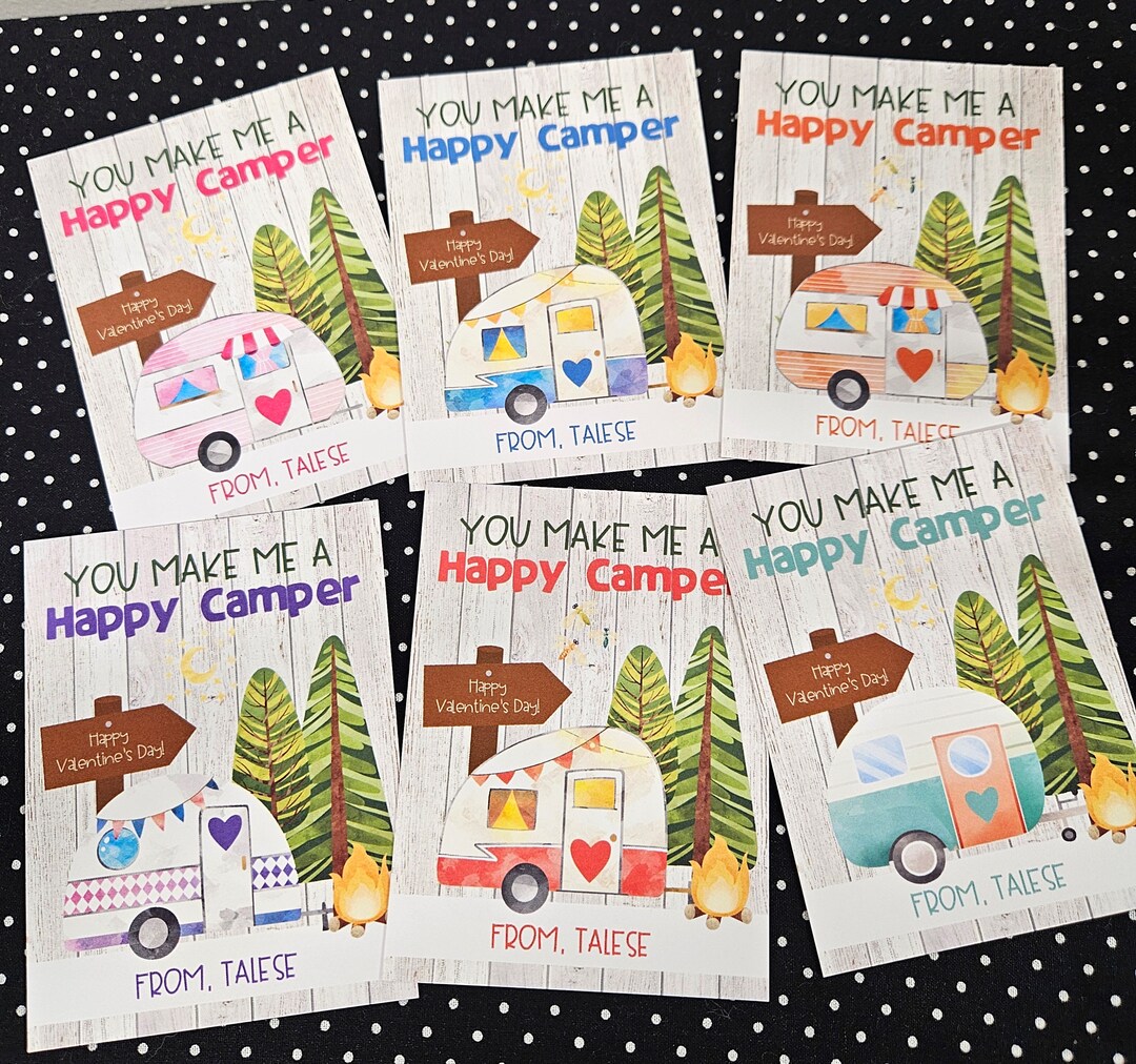 Happy Camper Valentine's Day Cards, Printable Camper Valentines, Kids ...